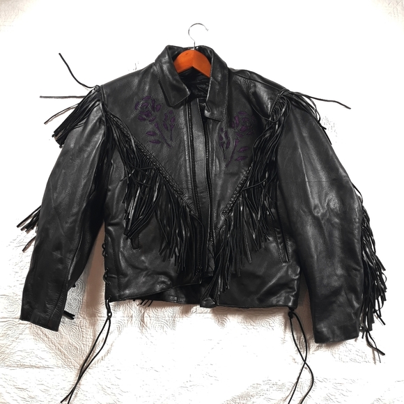 Unik | Jackets & Coats | Unik Leather Motorcycle Jacket Fringe And ...